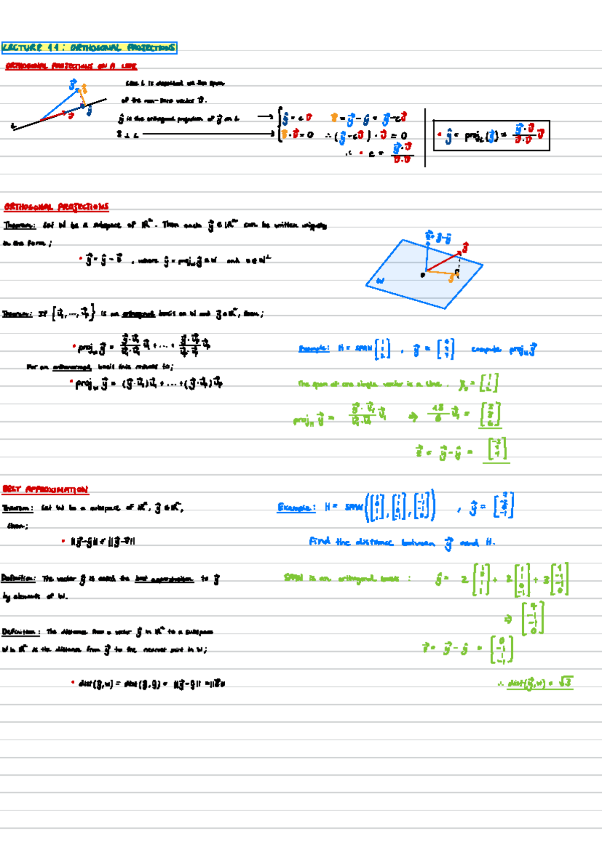 Algebra Teoría DEF - LECTURE 11 : ORTHOGONAL PROJECTIONS ORTHOGONAL PROJECTIONS ON A LINE * Line ...