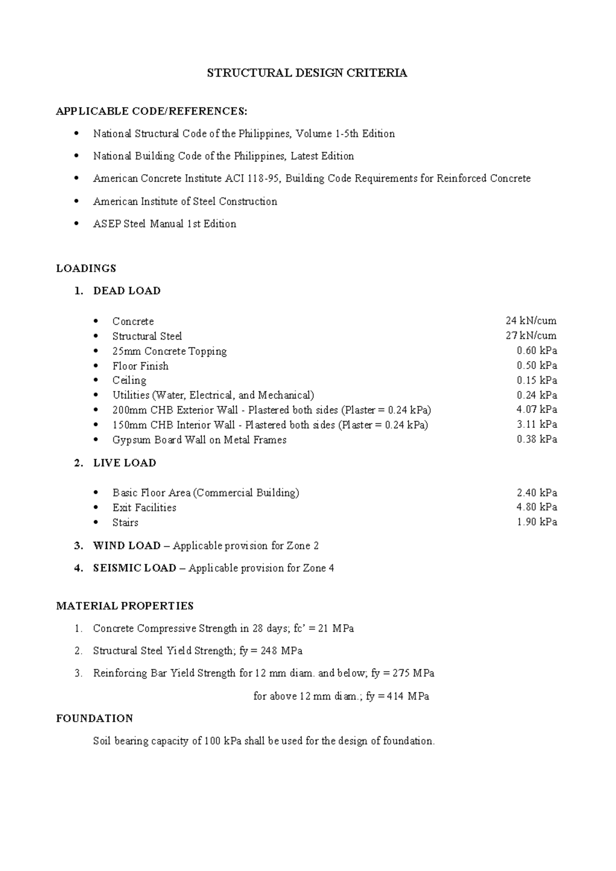 Design Criteria - here - STRUCTURAL DESIGN CRITERIA APPLICABLE CODE ...