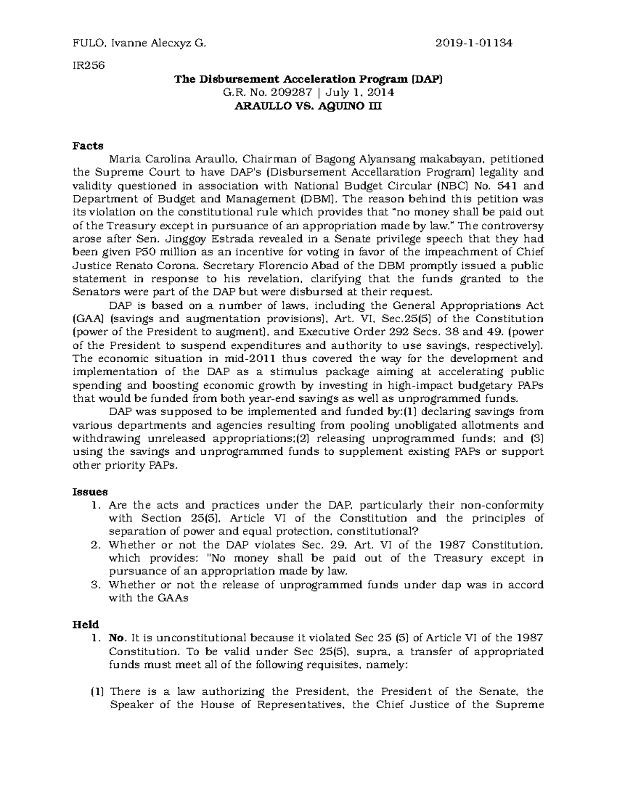 DAP and PDAF Case Digest - AB Foreign Service - Studocu