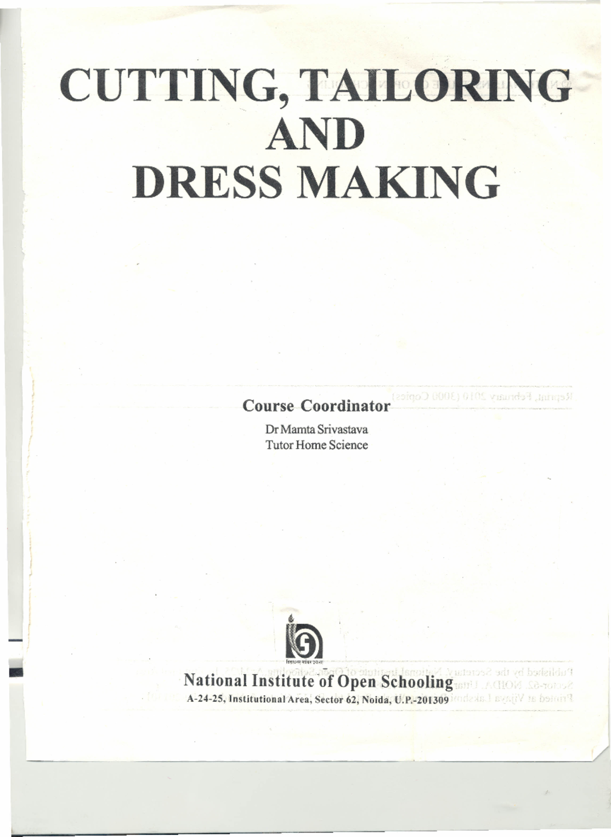 Book Cover Page - Gives idea about cutting and tailoring - / CUTTING ...