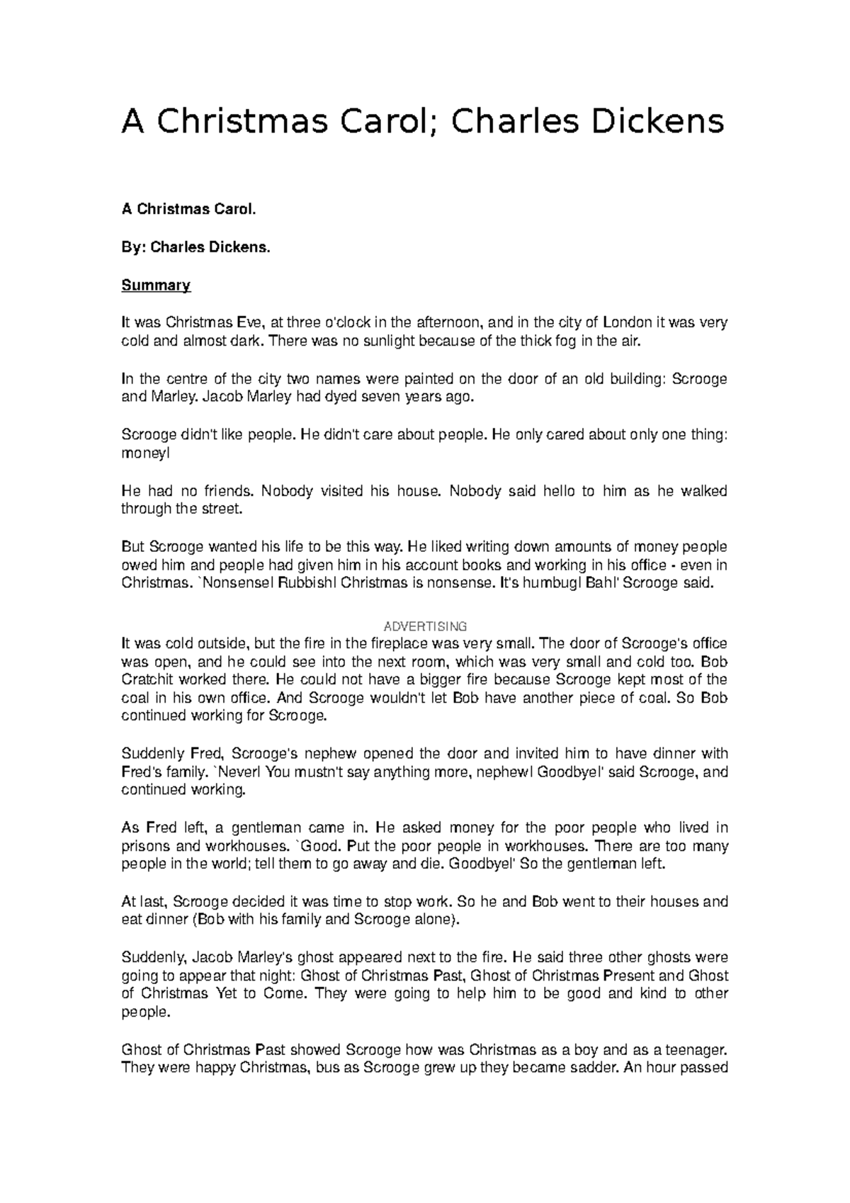 A Christmas Carol; Charles Dickens - By: Charles Dickens. Summary It ...