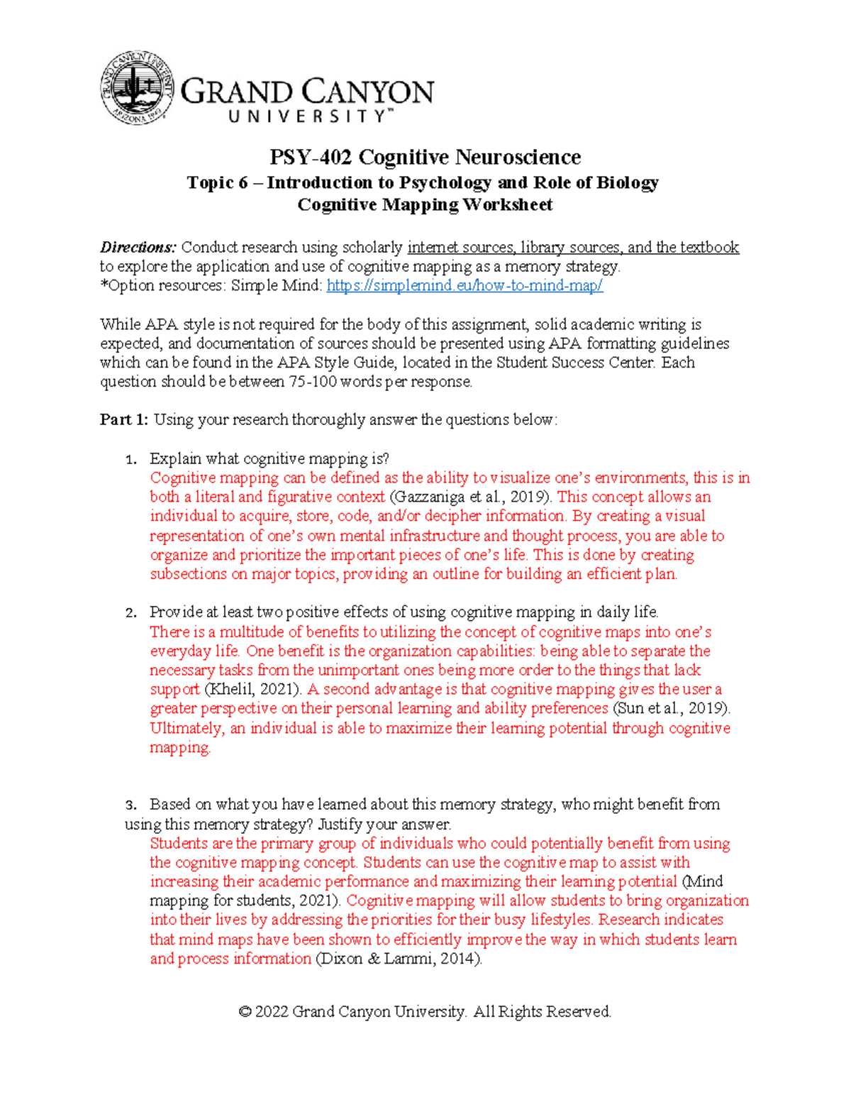 Cognitive Mapping - DGraham - PSY-402 Cognitive Neuroscience Topic 6 ...