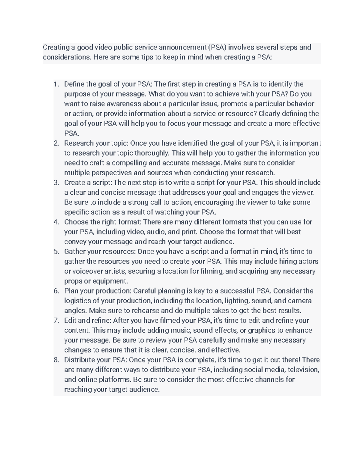 Video PSA Notes - Instructions on how to create a good public service ...