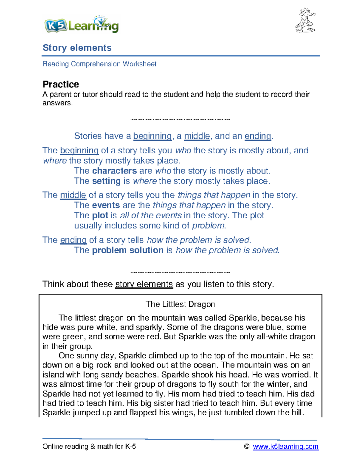 Grade 2 story elements a - Story elements Reading Comprehension ...