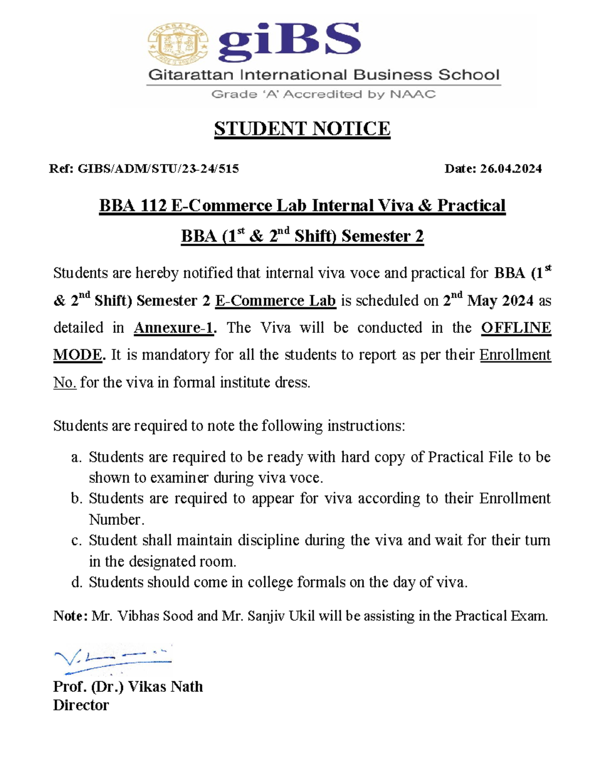 1270458 - Rhhhhh - STUDENT NOTICE Ref: GIBS/ADM/STU/23-24/515 Date: 26 ...