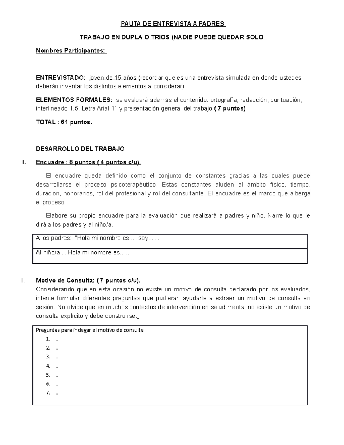Pauta de Trabajo Pauta Entrevista a Padres y niños - PAUTA DE ...