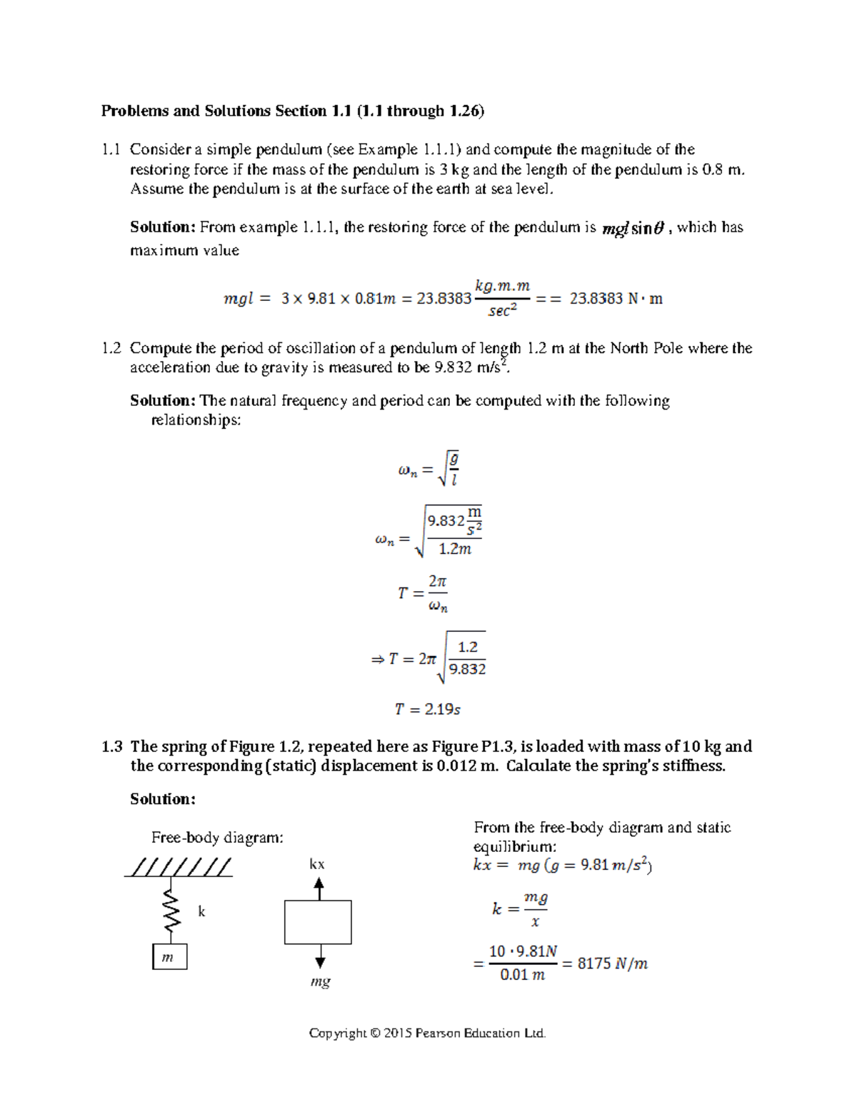 Sol Sec 1pt1 - solution file for engineering vibration(D.J.Inman) chap ...