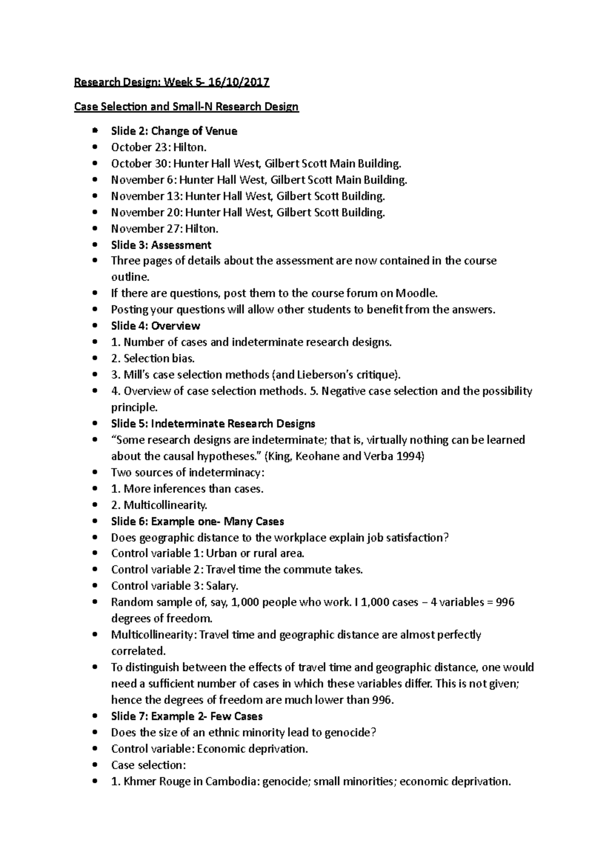 Class Typed Notes - Summary of lecture - Research Design: Week 5- 16/10 ...