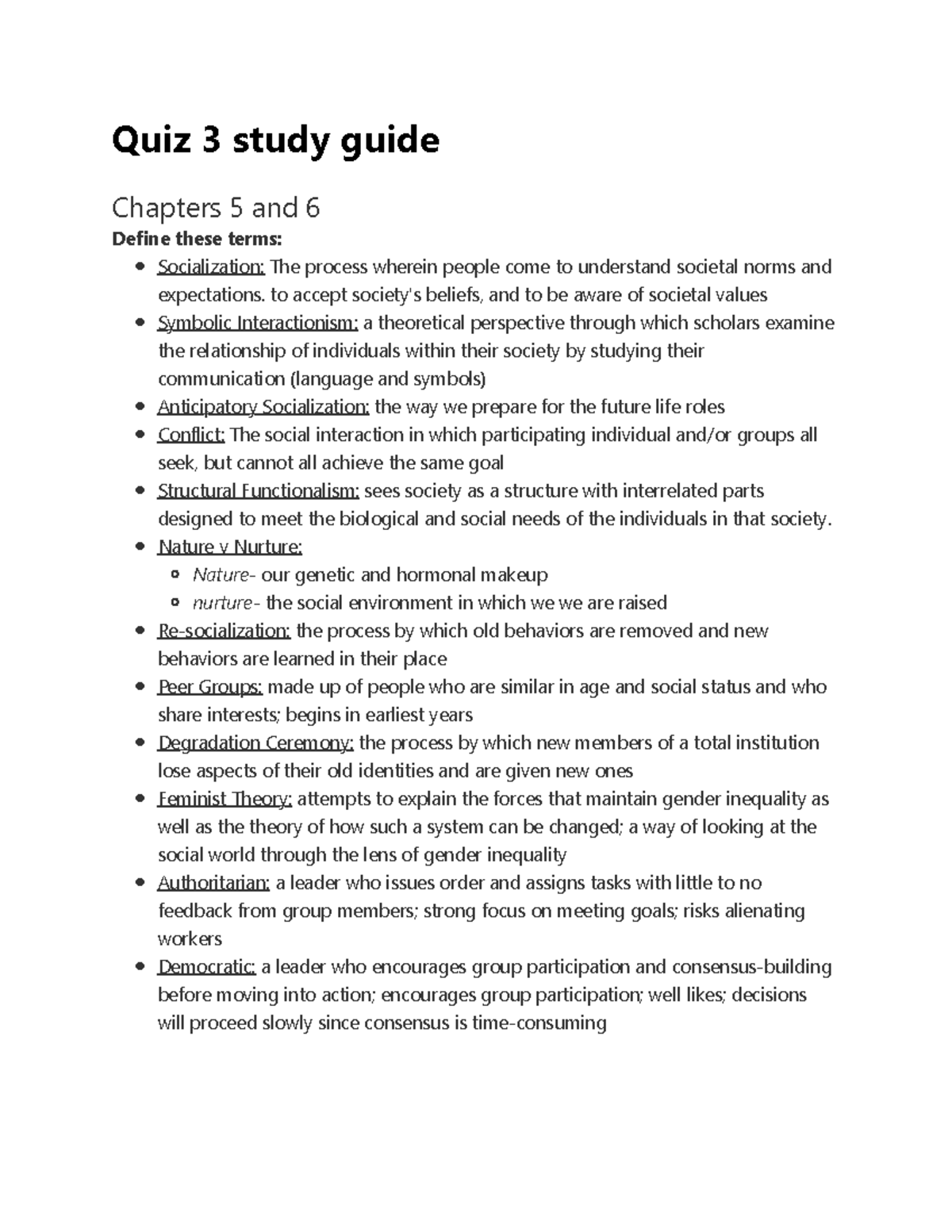Quiz 3 study guide - William White Quiz - Quiz 3 study guide Chapters 5 ...