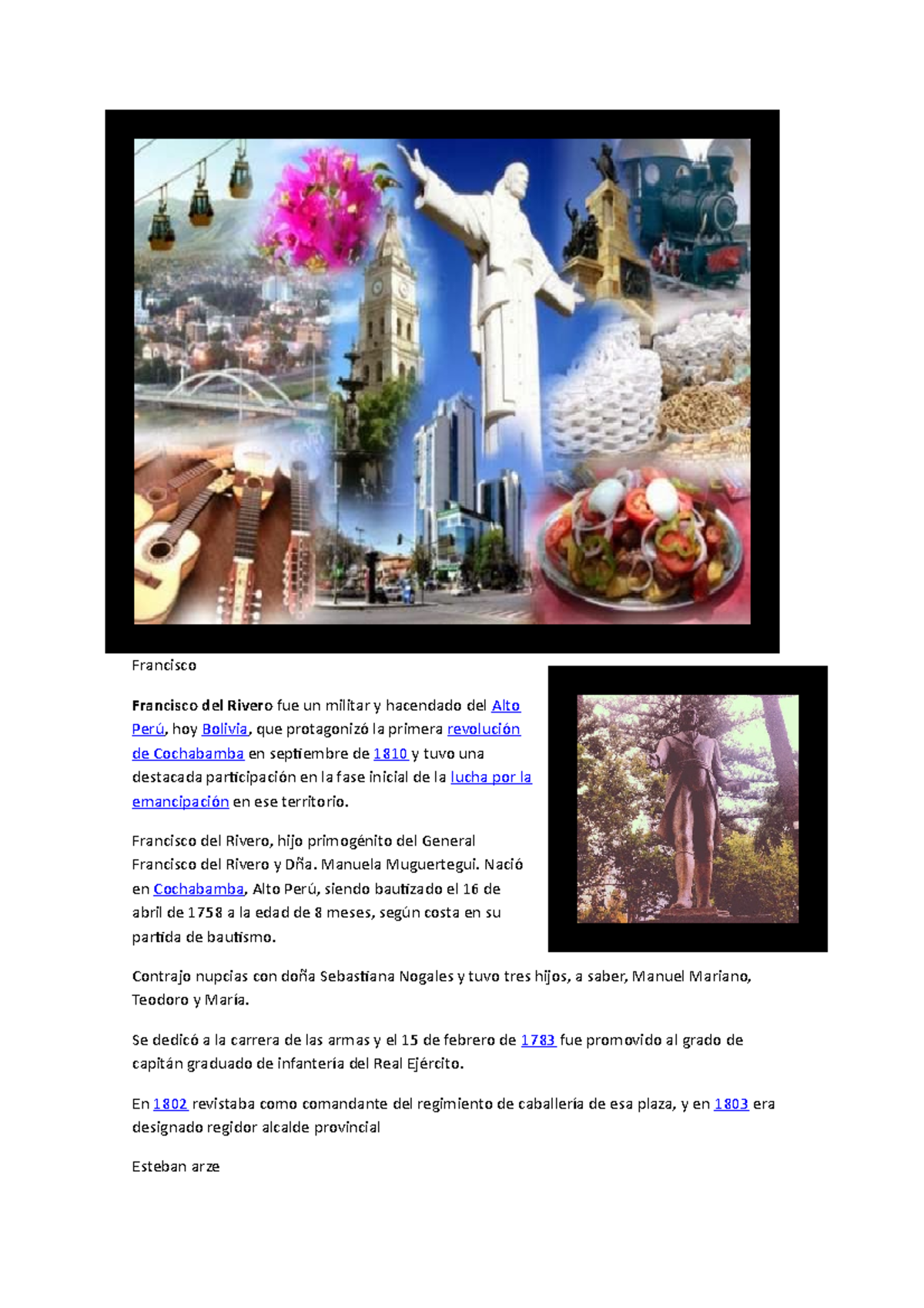 Aniversario de cochabamba en bolivia - civica - Studocu