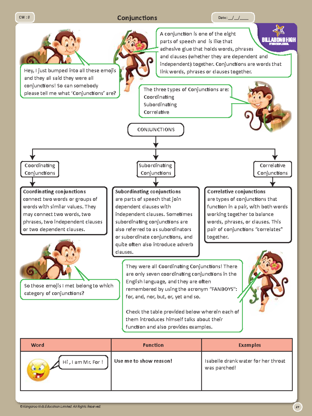 09 ic g7 eng lang cw8 conjunctions - CW : 8 Conjunc ons Date ...