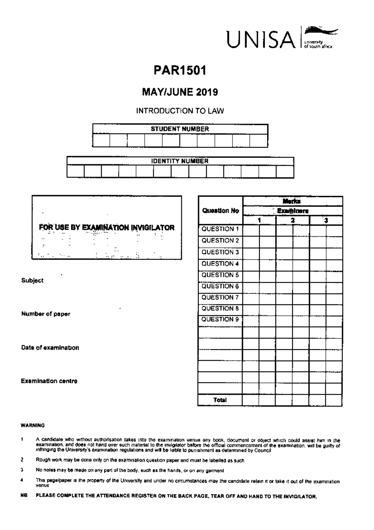 EXAM PREPARATION QUESTIONS - PAR1501 - Studocu