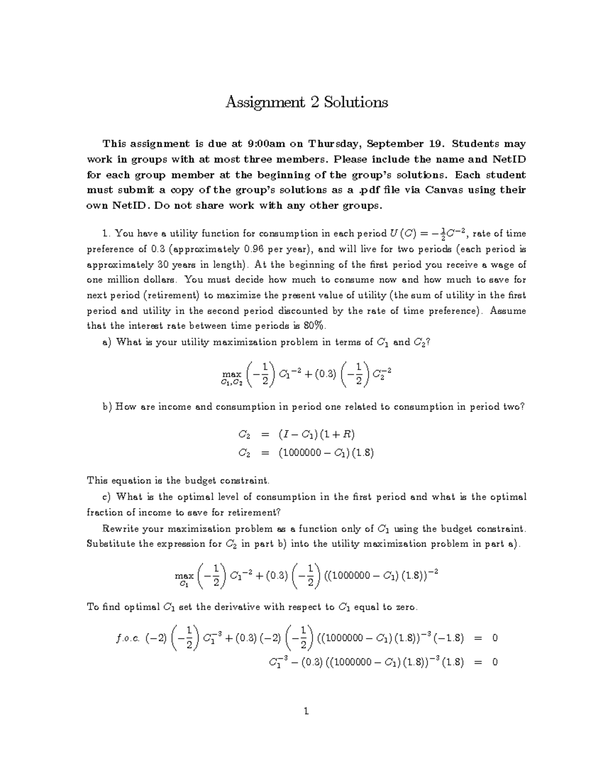 Assignment 2sol 240919 - Assignment 2 Solutions This assignment is due at 9:00am on Thursday ...
