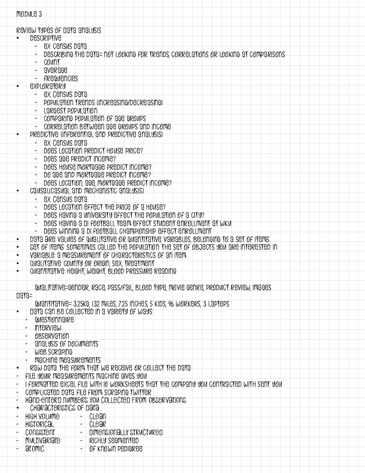 Data Analytics ch 3 - Module 3 review types of Data analysis ...