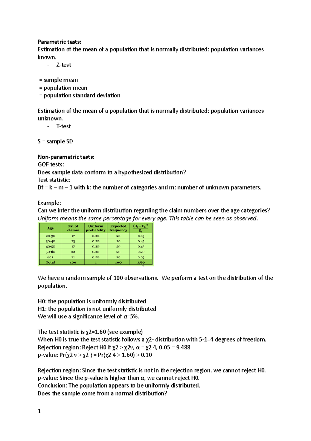 Statistics II - Lectures en opdrachten samengevat met een overzicht ...