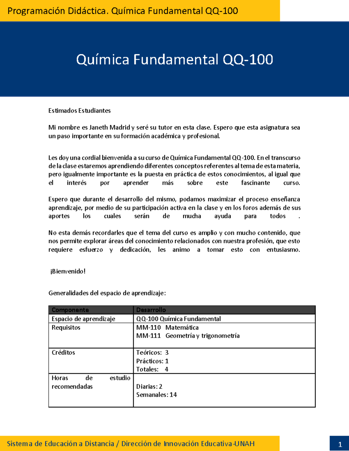 Programacion Didactica Dra. Janeth Madrid 2021 - Quimica fundamental ...