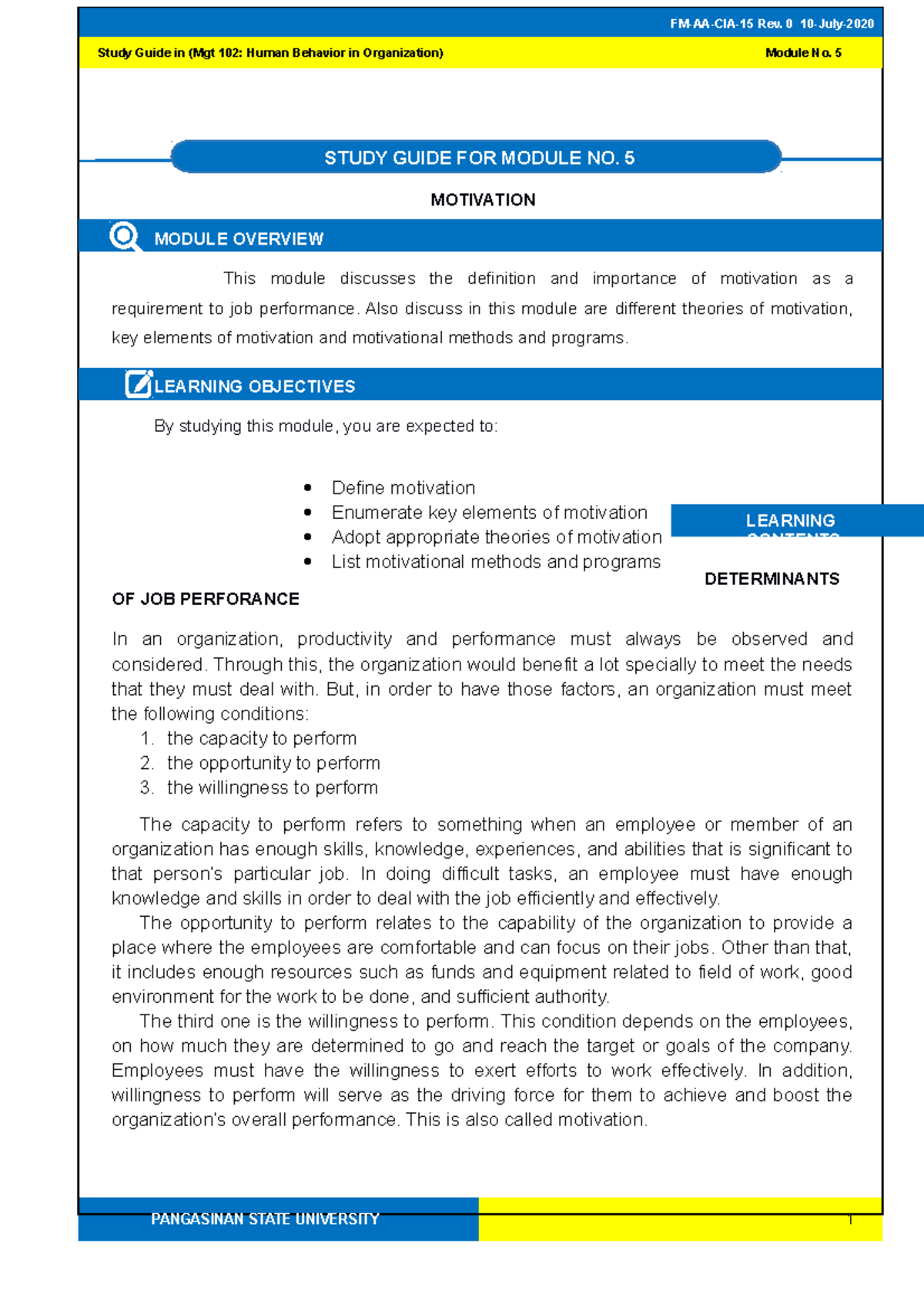 SG5 - ... - MOTIVATION MODULE OVERVIEW This module discusses the ...