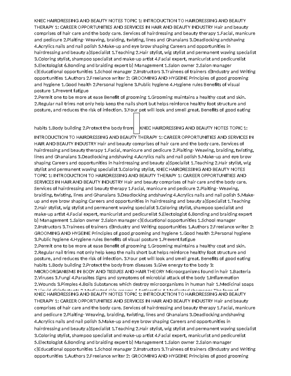 KNEC Hairdressing AND Beauty Notes Topic 1 - THERAPY 1: CAREER ...