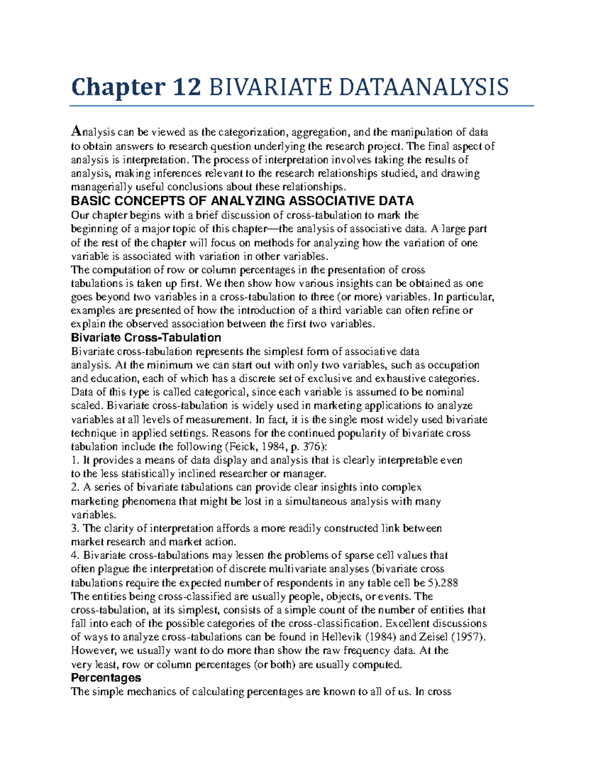 Chapter 12 Bivariate Dataanalysis - Chapter 12 BIVARIATE DATAANALYSIS Analysis can be viewed as ...