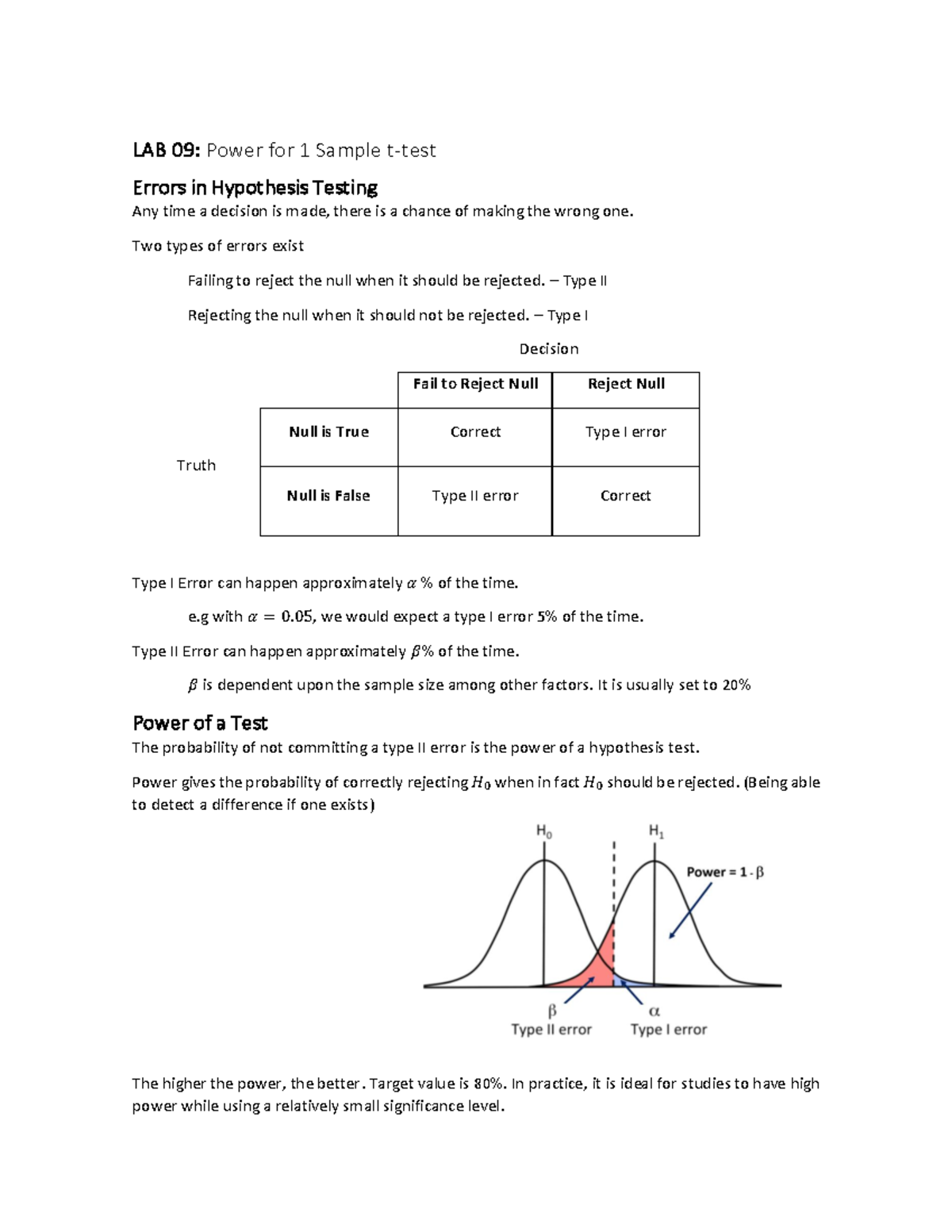 Lab 09. Power - n/a - LAB 09: Power for 1 Sample t-test Errors in ...