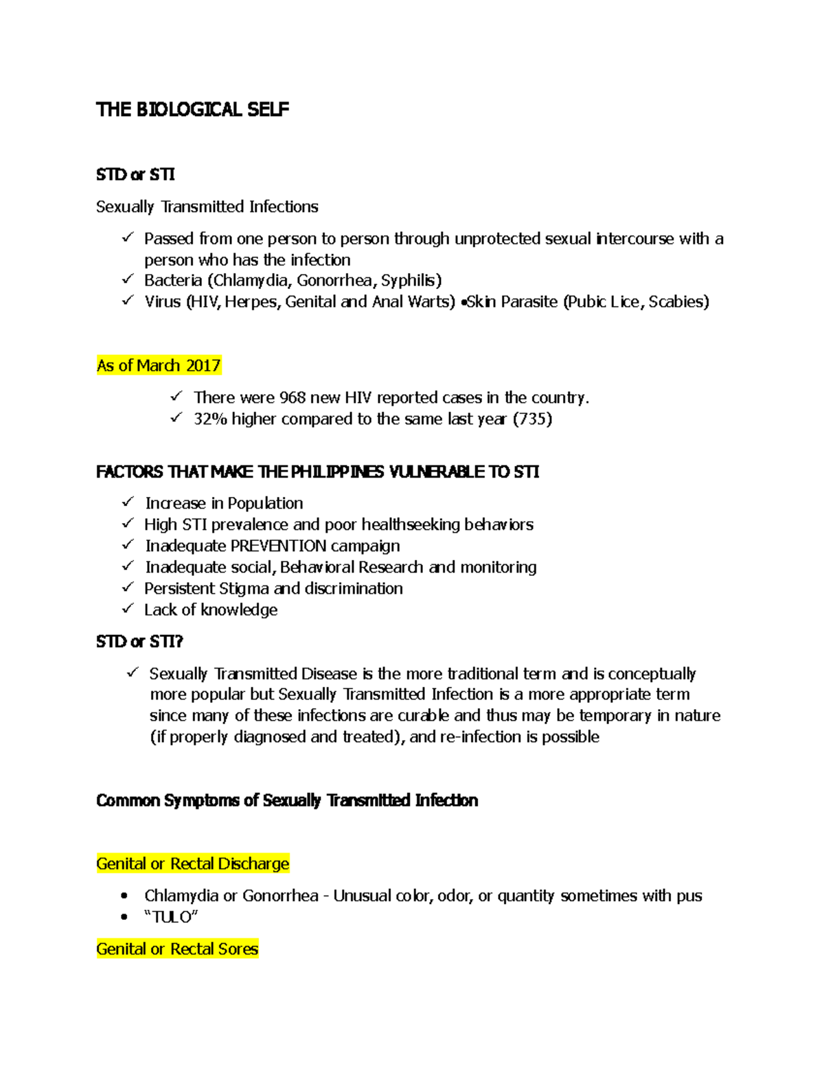 THE Biological SELF - THE BIOLOGICAL SELF STD or STI Sexually ...