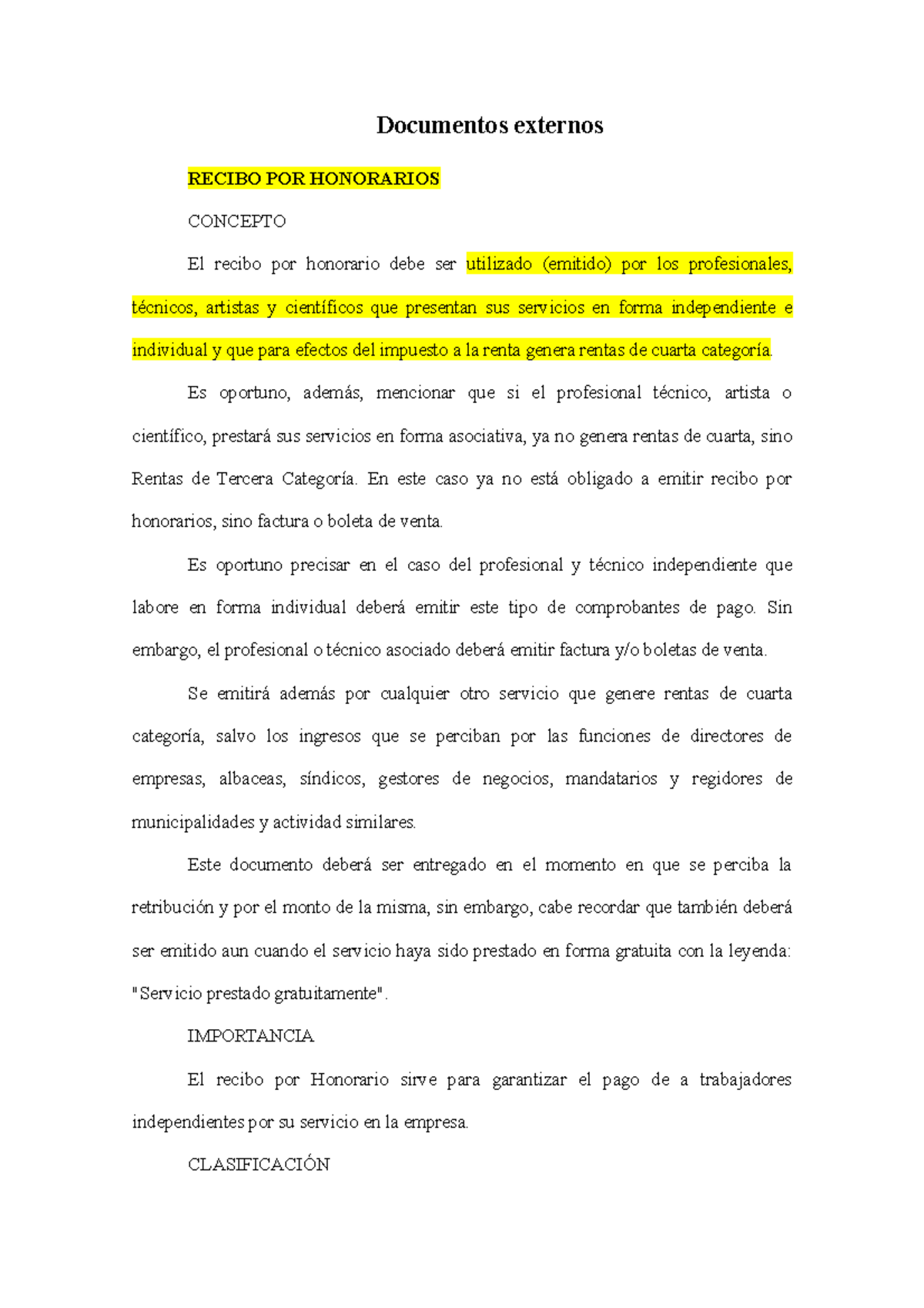Documentos externos - Documentos externos RECIBO POR HONORARIOS ...