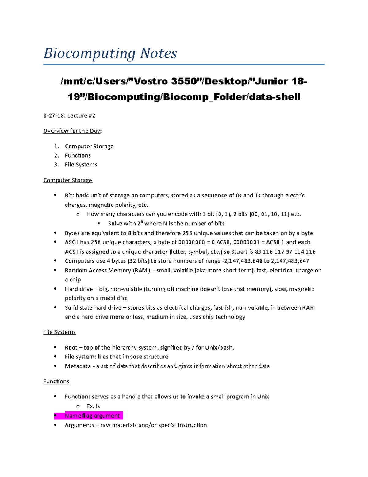 Biocomputing Notes - from Prof Stuart Jones - Biocomputing Notes /mnt/c ...