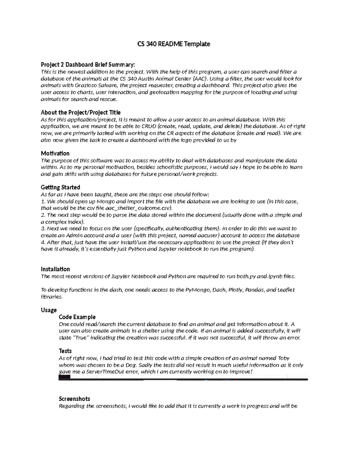 CS 340 Readme Final Template (Not Finished) - CS 340 README Template ...