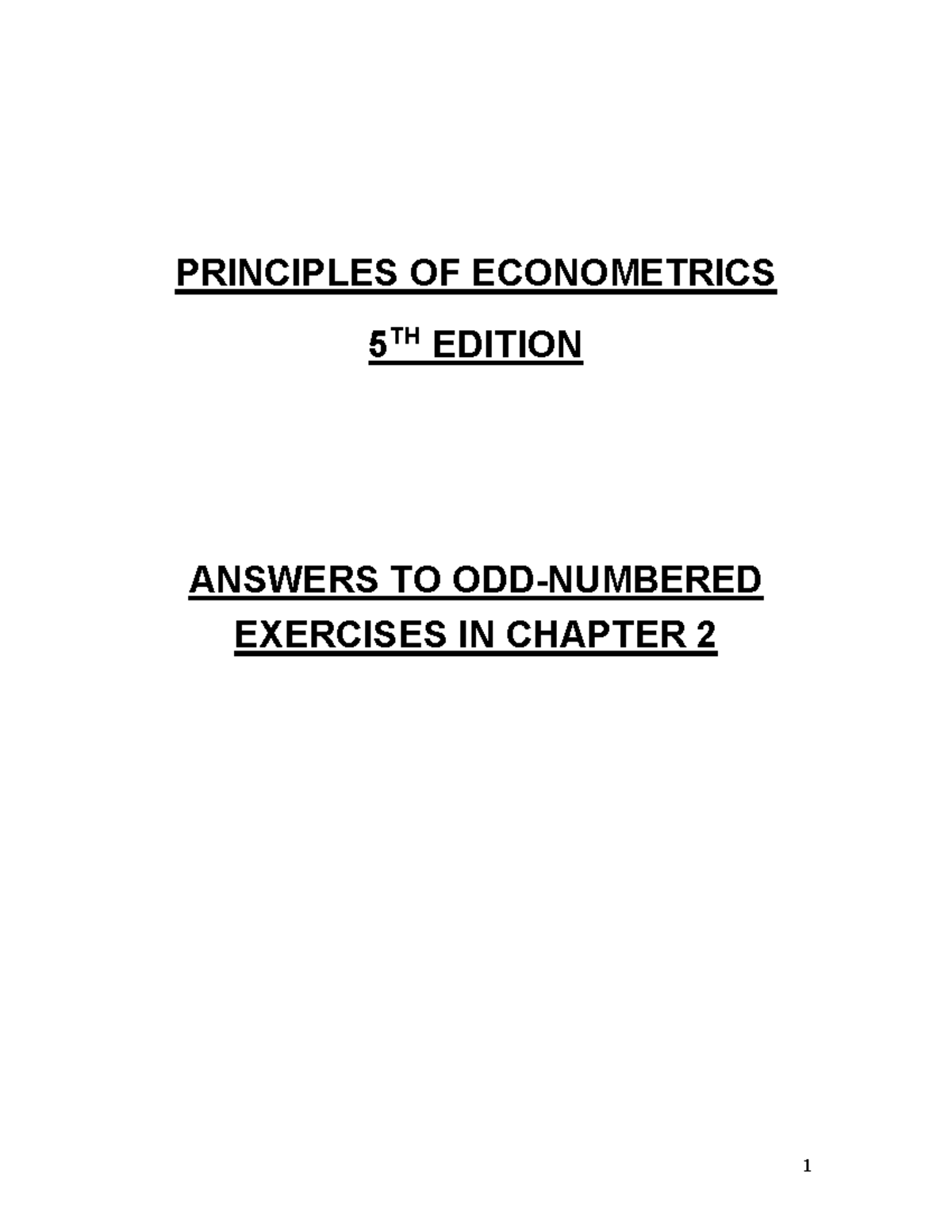 Selected Answers to Chapter 2 5th edition - 1 PRINCIPLES OF ECONOMETRICS 5 TH EDITION ANSWERS TO ...