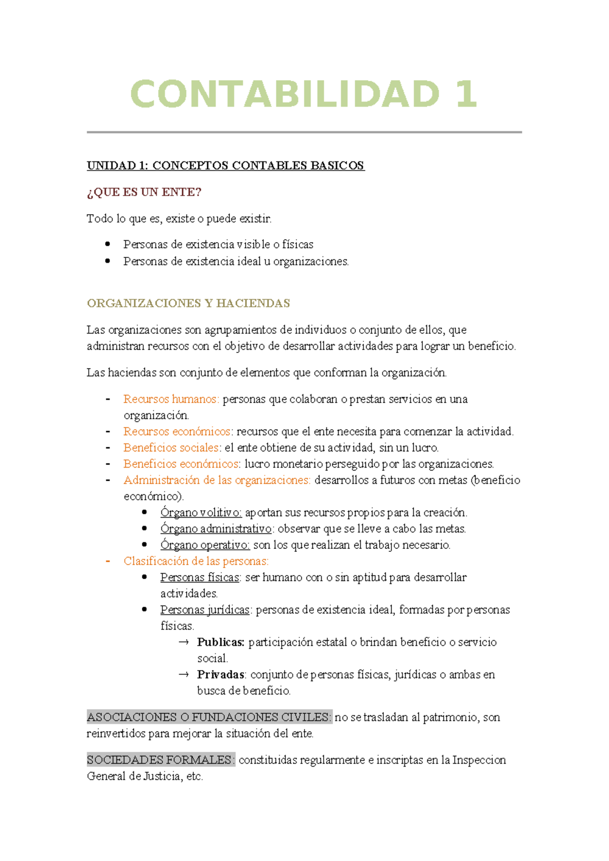 Contabilidad 1 - resumem - CONTABILIDAD 1 UNIDAD 1: CONCEPTOS CONTABLES BASICOS ¿QUE ES UN ENTE ...