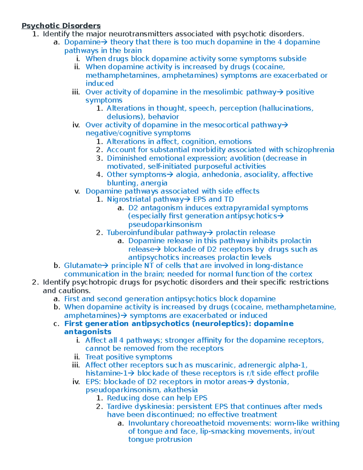 Psych exam 3 objectives - Psychotic Disorders 1. Identify the major ...