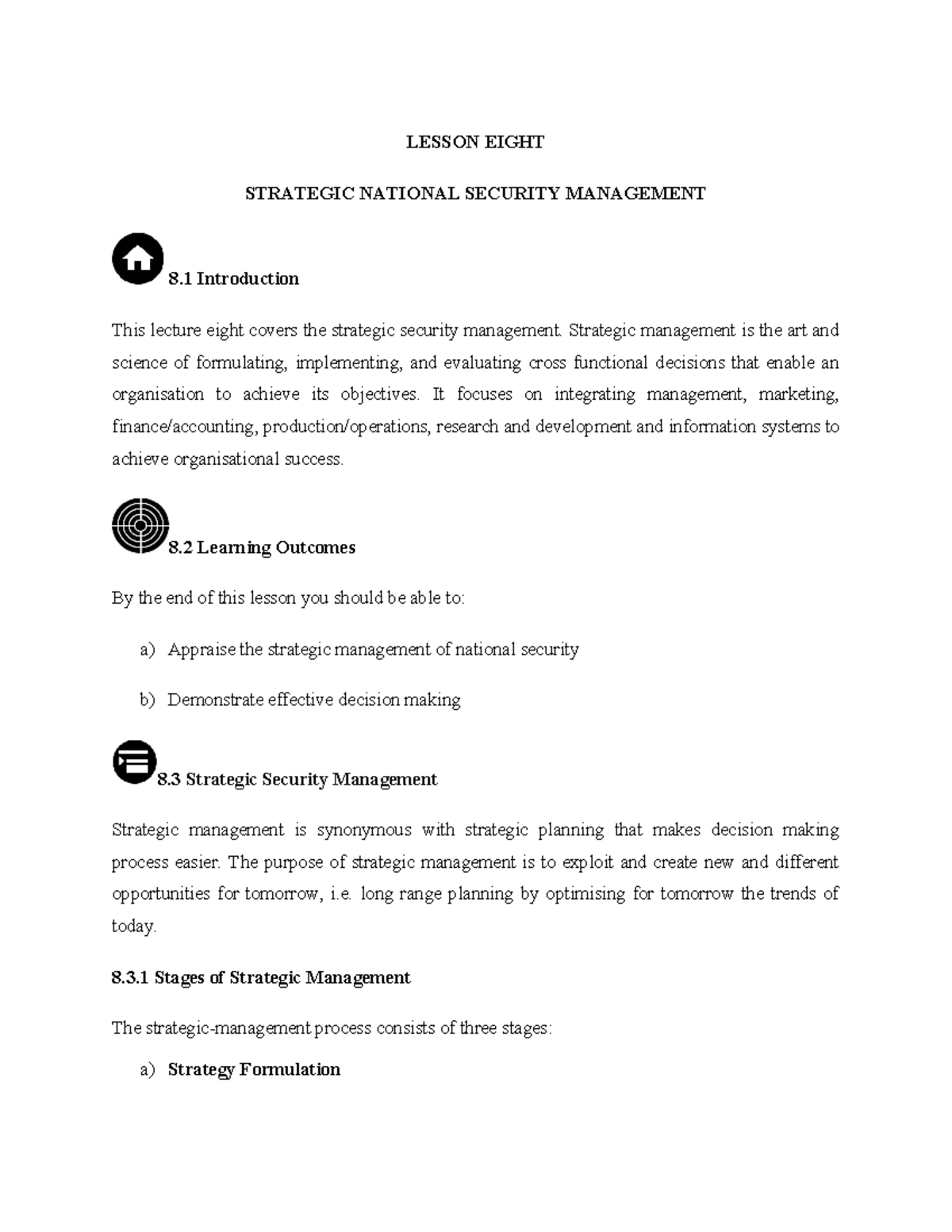 Lesson Eight - It's unit is National security - LESSON EIGHT STRATEGIC ...