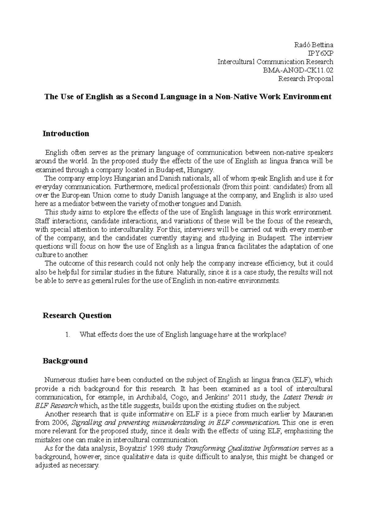 Res Prop - assignment - Radó Bettina IPY6XP Intercultural Communication ...