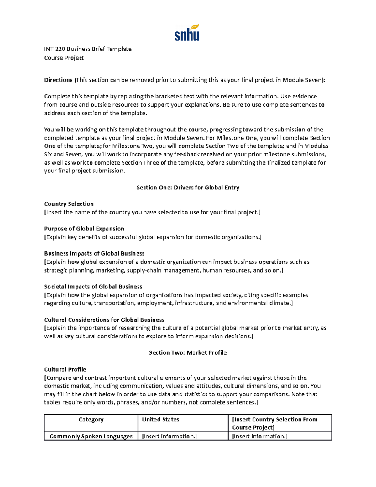 INT220 All Milestones Template - INT 220 Business Brief Template Course ...