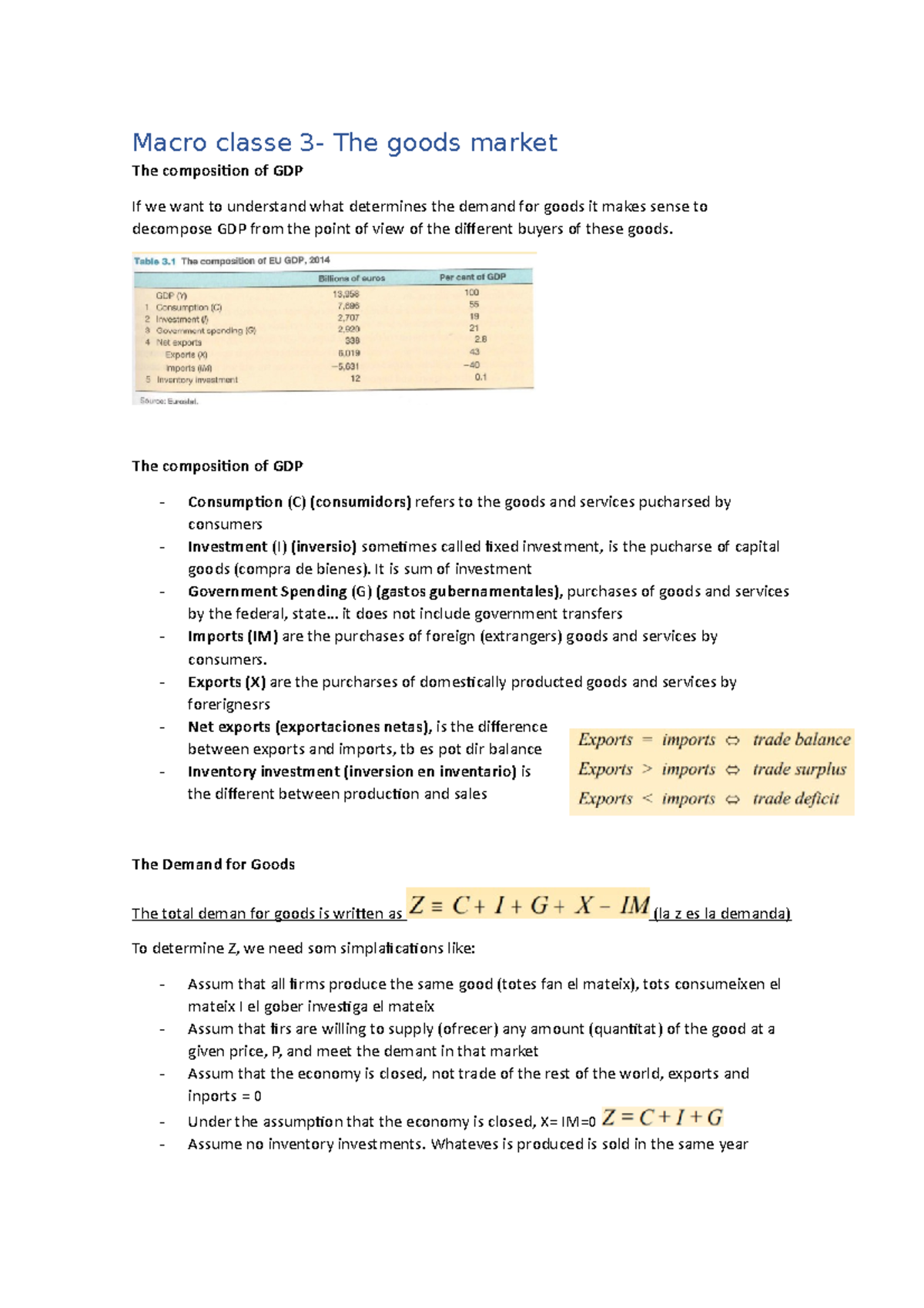 Macro classe 3 - The composition of GDP - Consumption (C) (consumidors ...