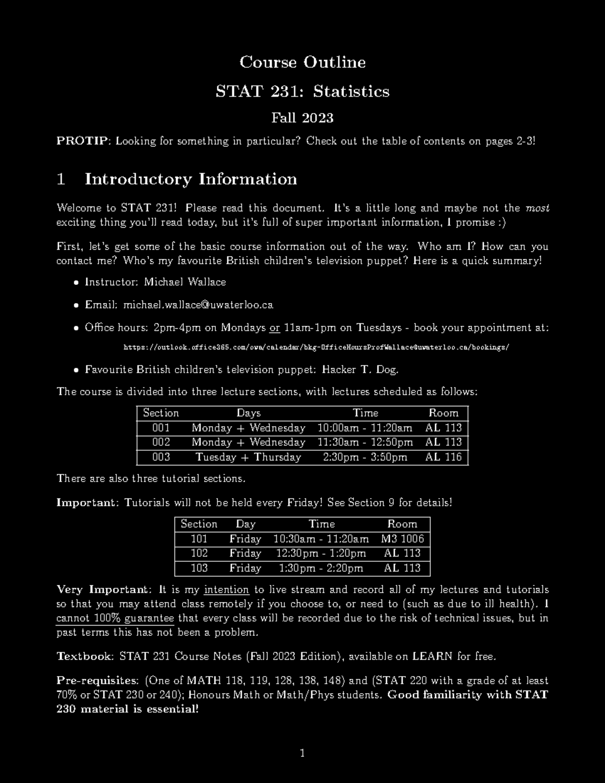 STAT231 F23 Course Outline - Course Outline STAT 231: Statistics Fall ...
