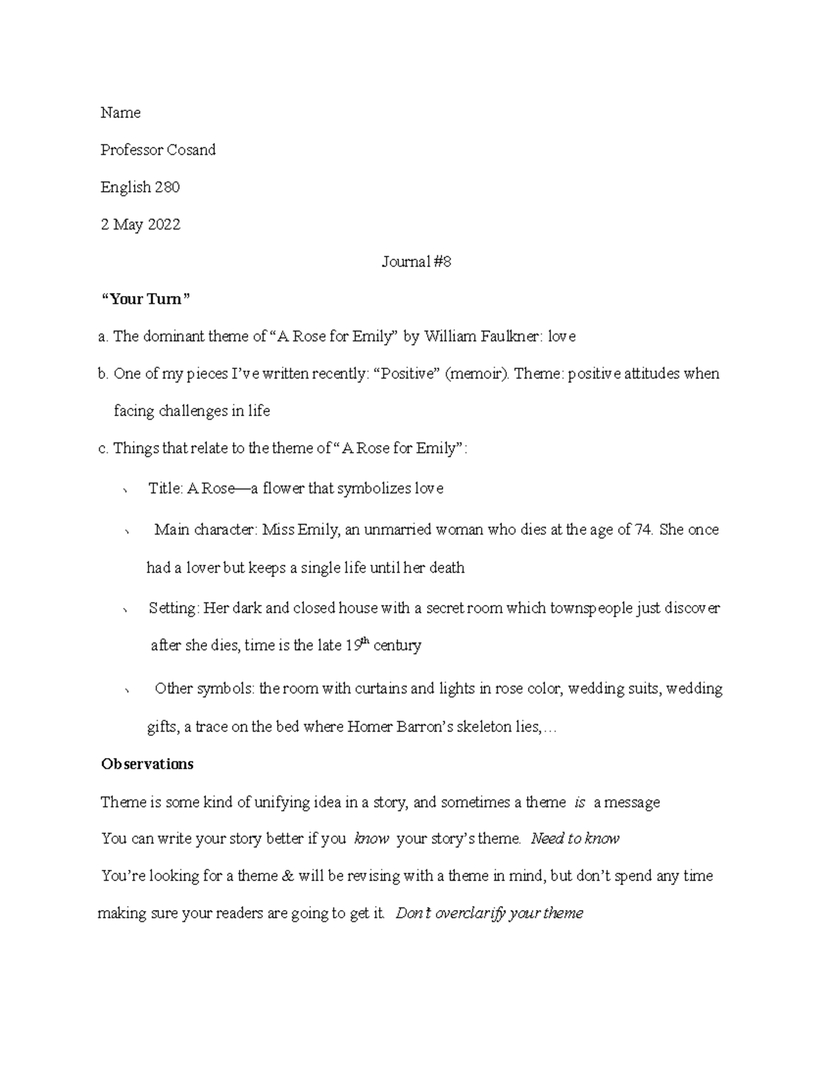 Journal 8 - Notes and select exercises from the textbook "Gotham ...