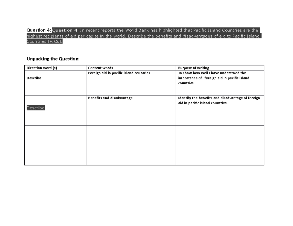 Question 4 uu114 essay unpack - Question 4: Question 4: In recent ...