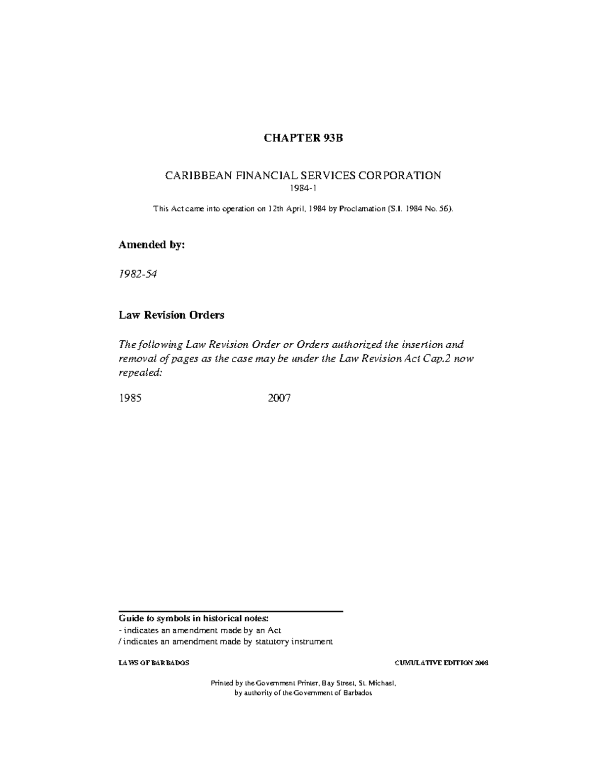 93B - 93B - CHAPTER 93B CARIBBEAN FINANCIAL SERVICES CORPORATION 1984 ...