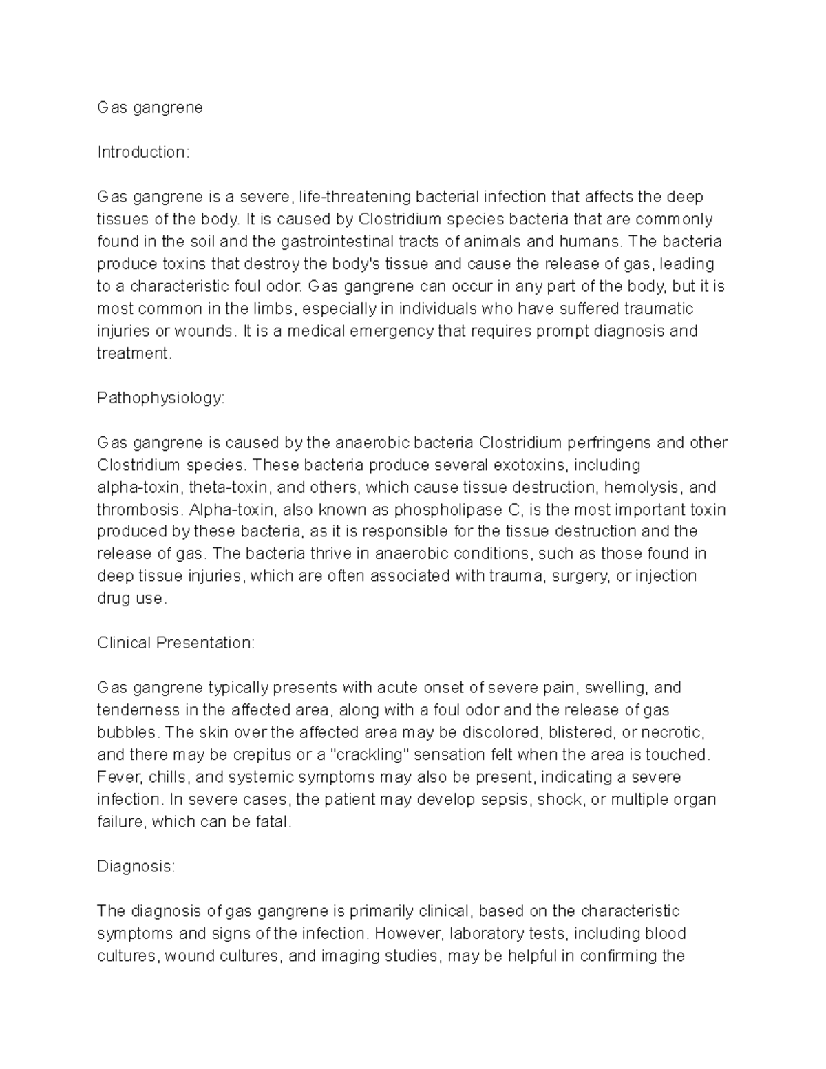 Gas gangrene - Gas gangrene Introduction: Gas gangrene is a severe ...