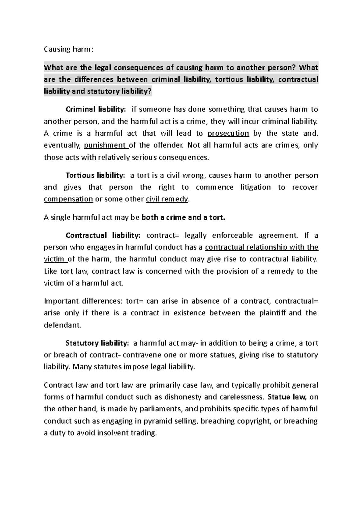 TABL1710 chap5 Causing harm - Causing harm: What are the legal ...