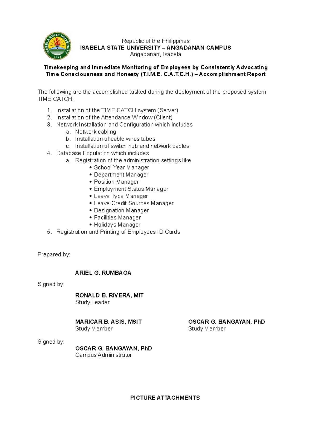 Time Catch Labor Accomplishment Report - Republic of the Philippines ...