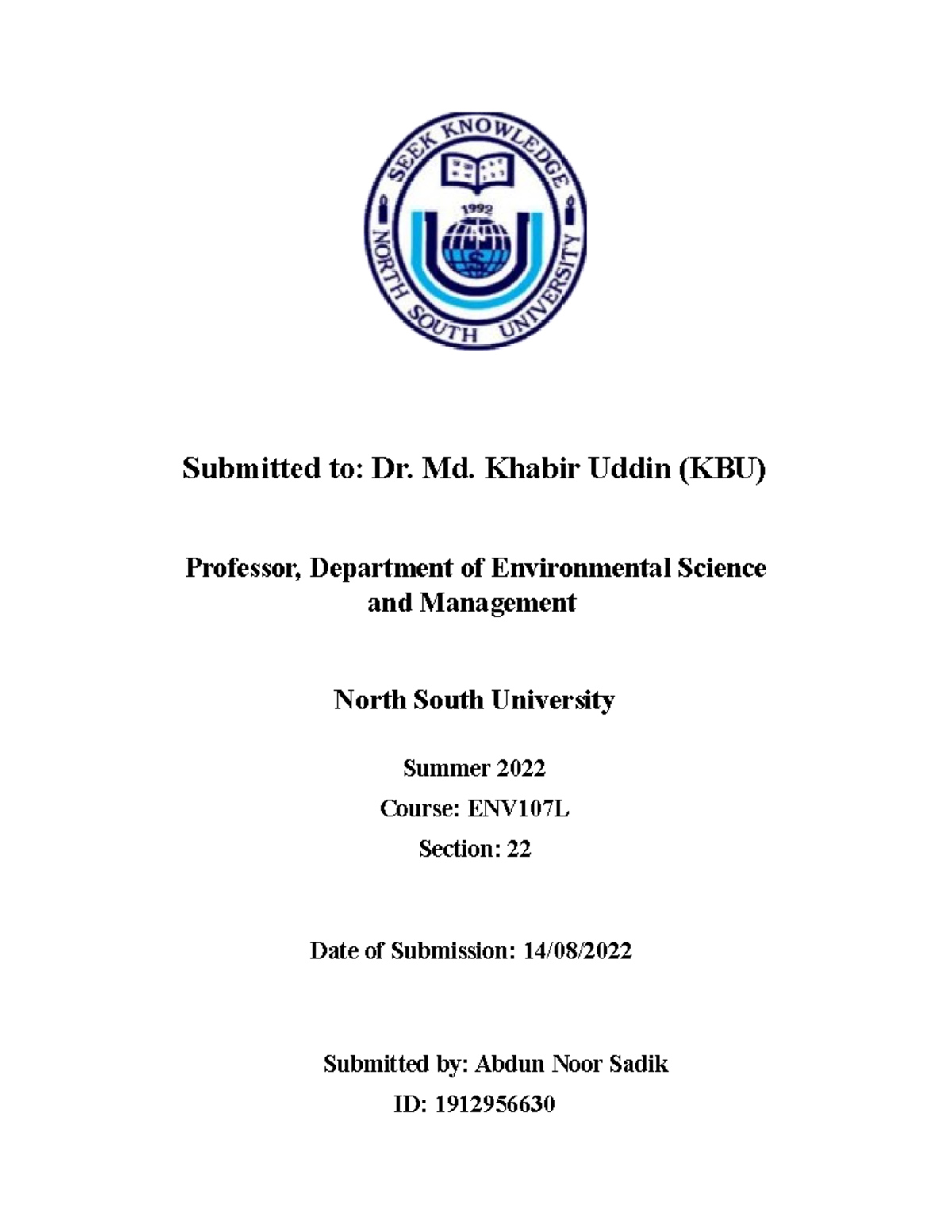 ENV compiled report - N/A - Introduction to Environmental Science (Lab) - NSU - Studocu