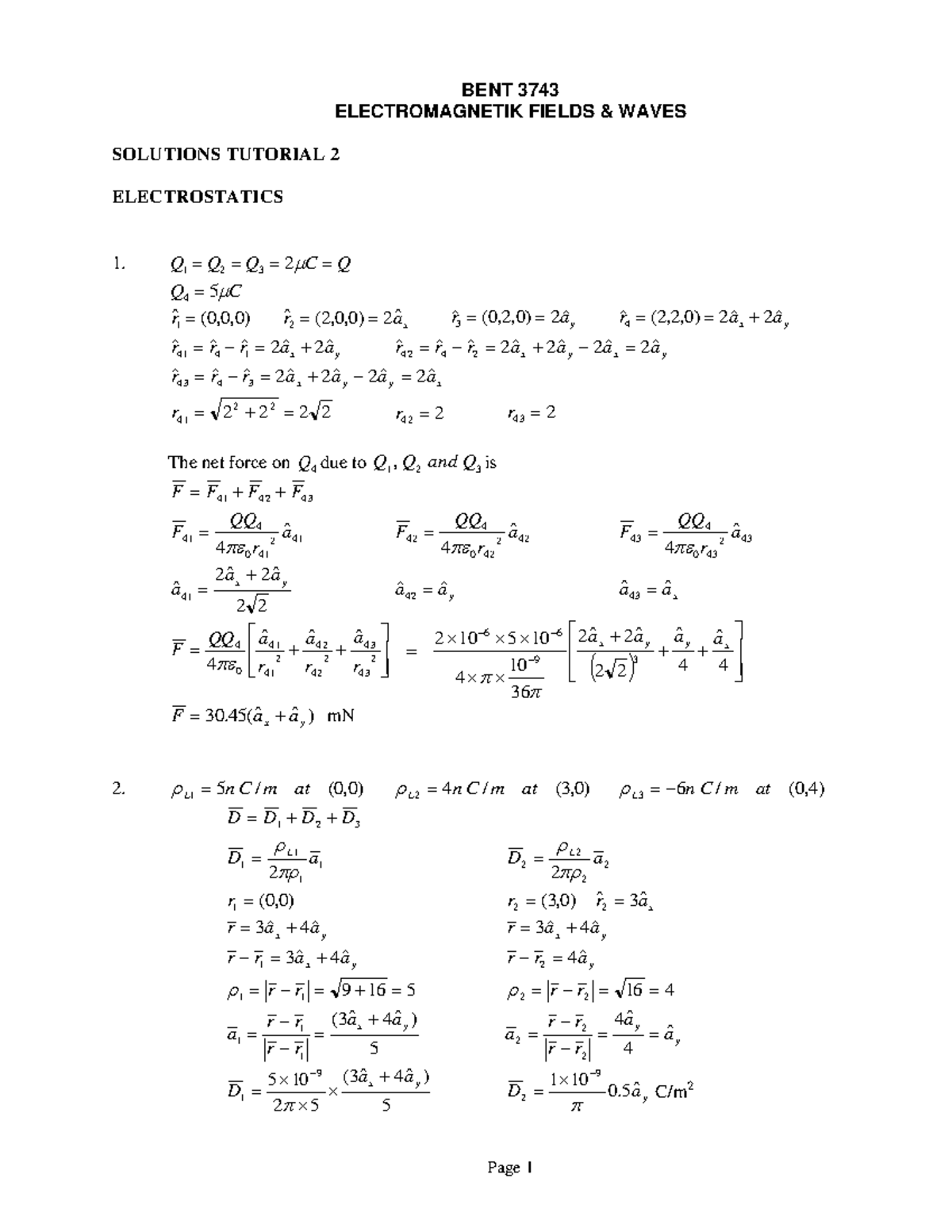 Tutorial 2 solution - practice question - BENT 3743 ELECTROMAGNETIK FIELDS & WAVES SOLUTIONS ...