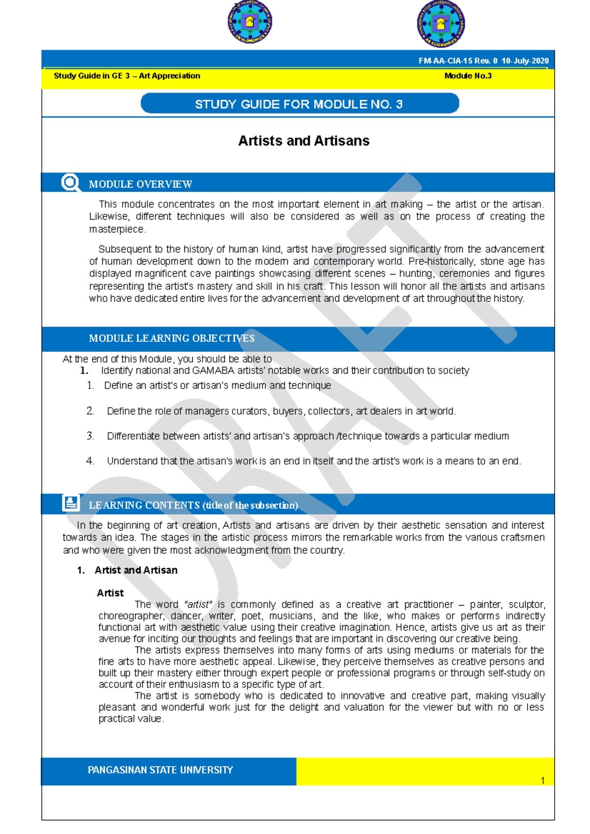 GE 3 Study Guide 3/Module 3 - FM-AA-CIA-15 Rev. 0 10-July- PANGASINAN ...
