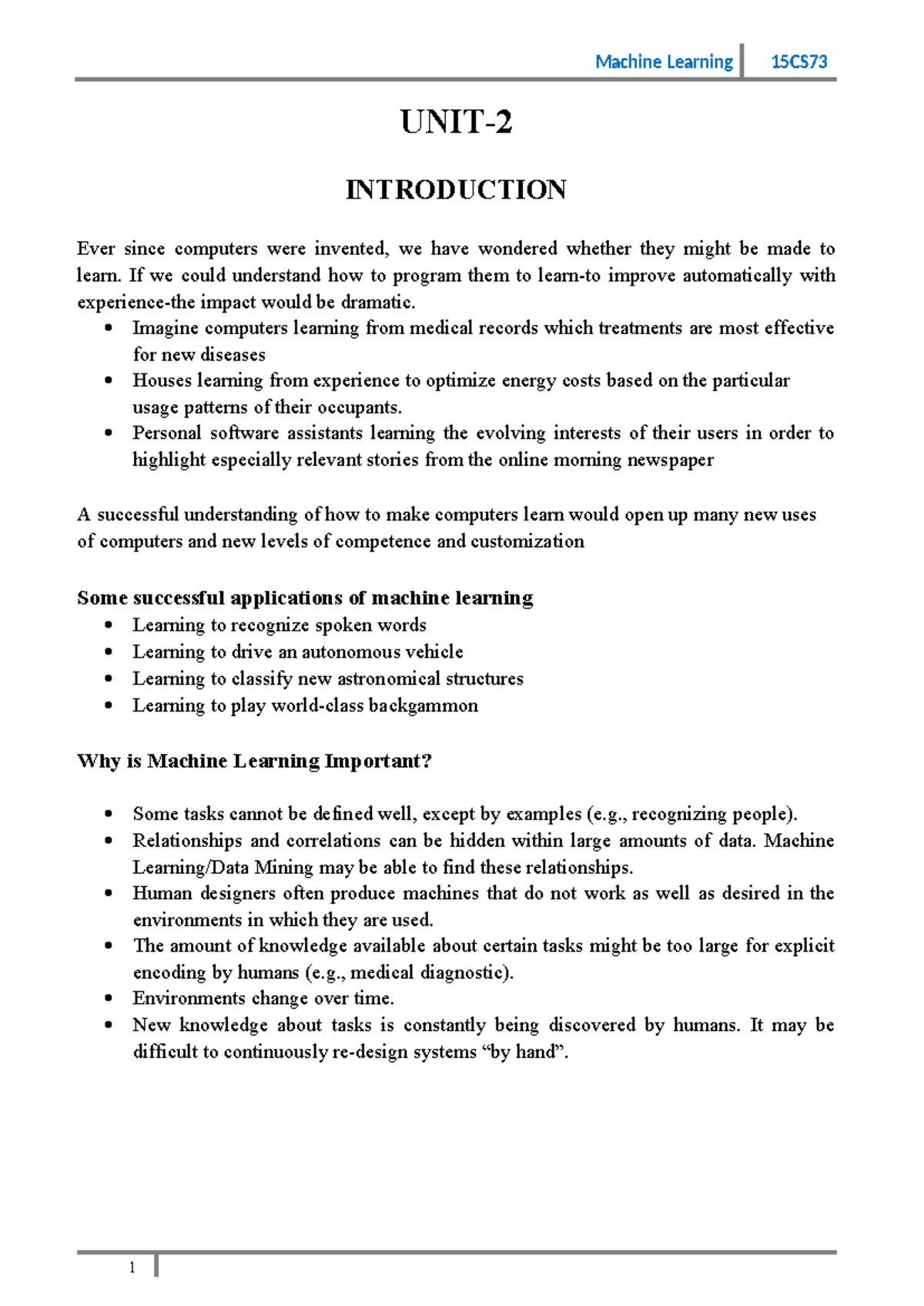 DM & ML - UNIT-2 (1) - ......................... - UNIT- INTRODUCTION Ever since computers were ...