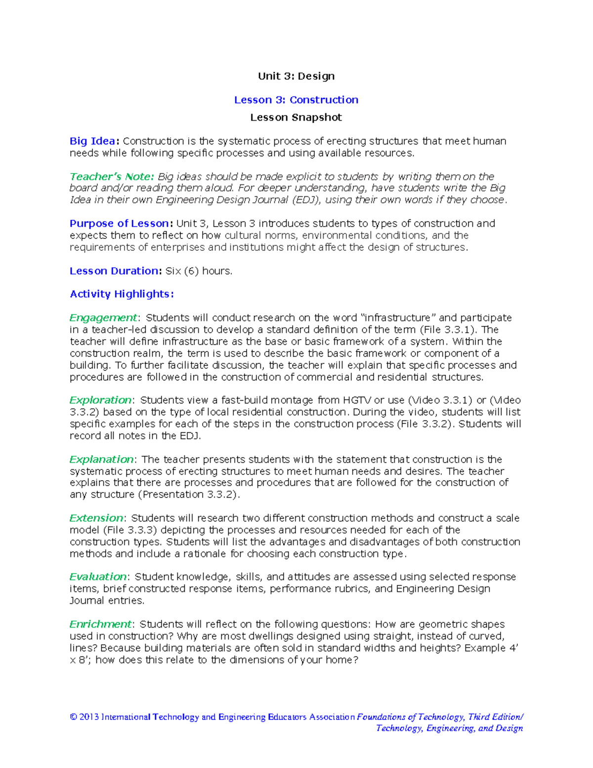 3.3 Construction Lesson - © 2013 International Technology and ...