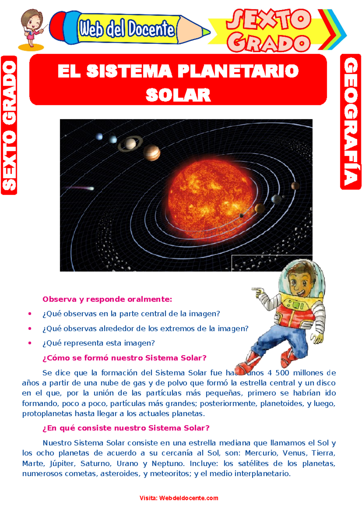 El Sistema Planetario Solar para Sexto Grado de Primaria - Observa y ...