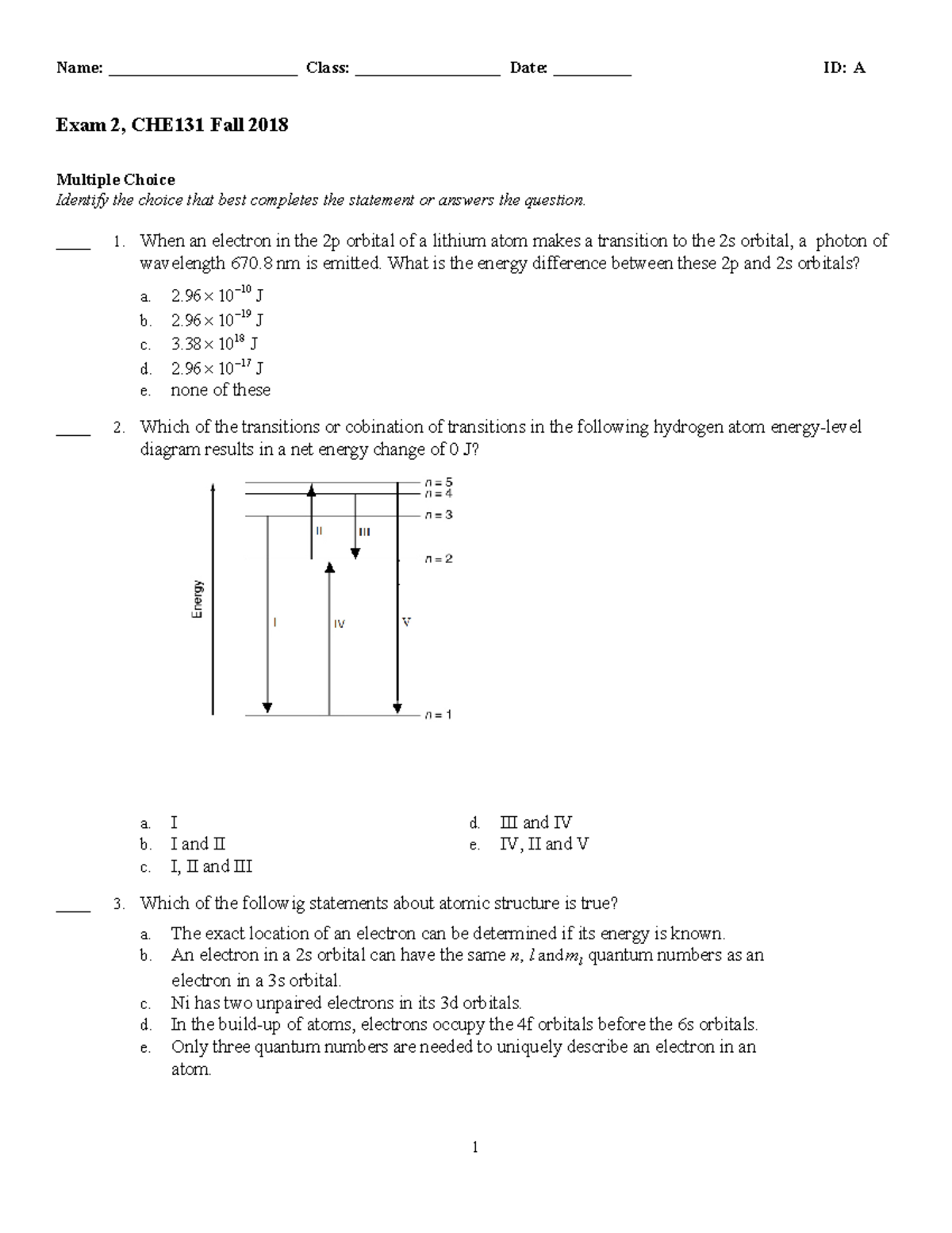 CHEM Final Review - Name: ______________________ Class ...