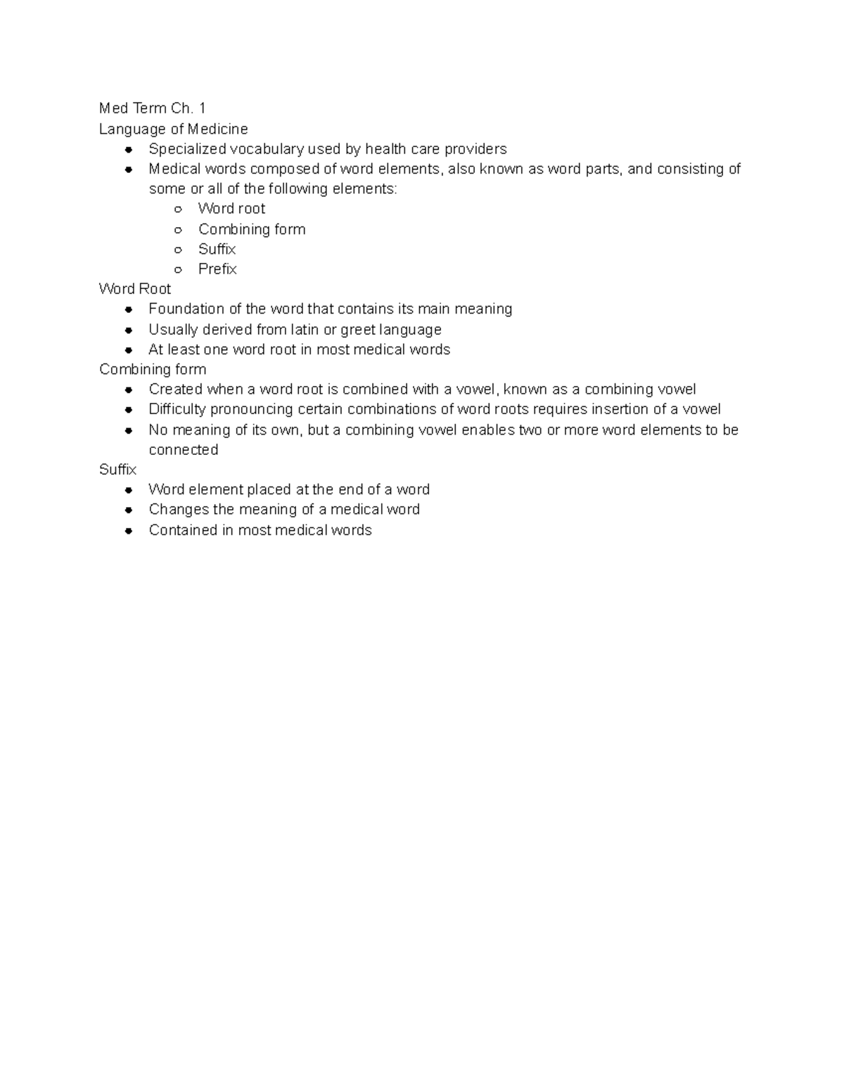 Med Term Ch - class notes - Med Term Ch. 1 Language of Medicine ...
